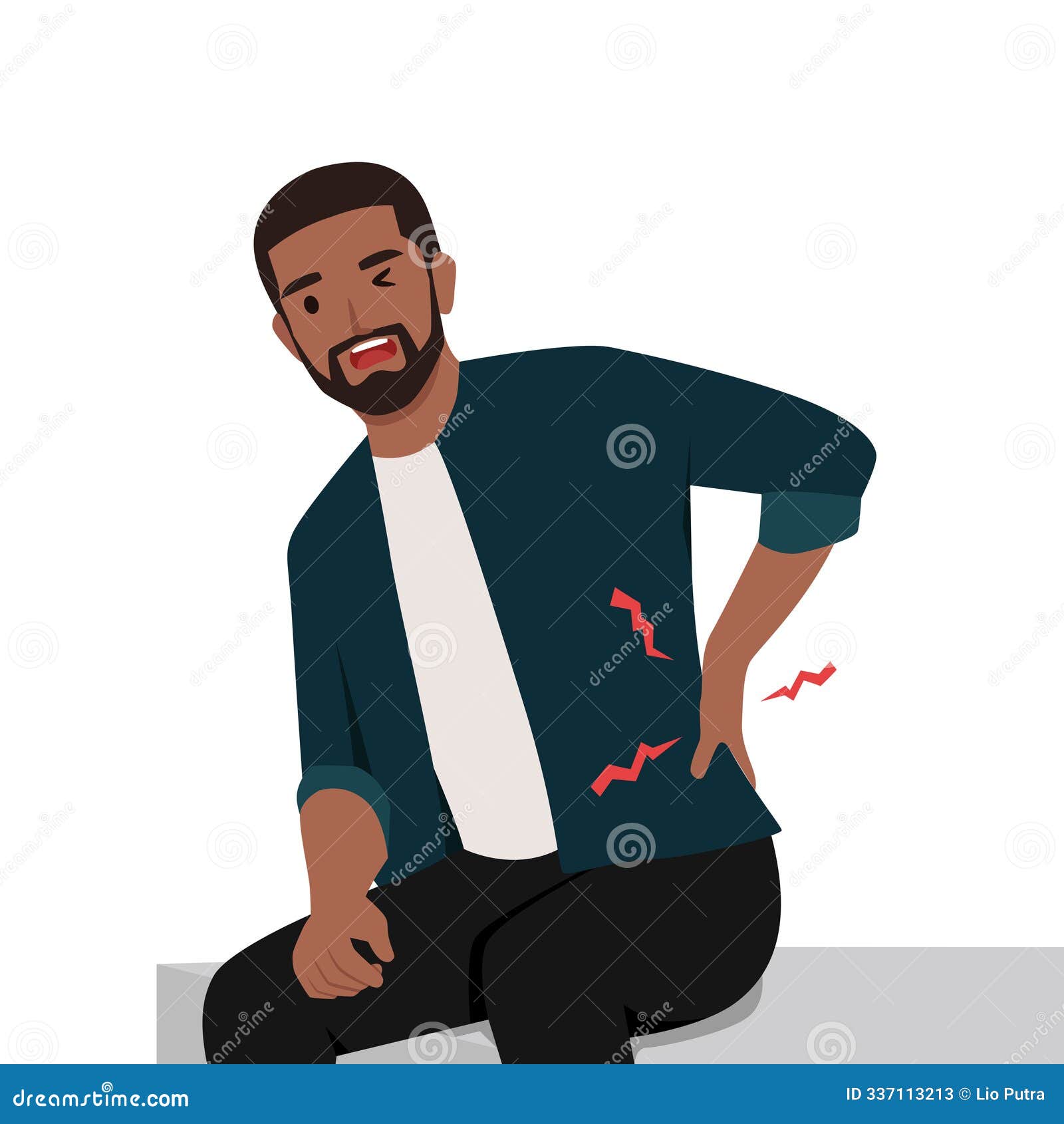 Old Man Suffering From Back Pain Flat Drawing Vector Illustration ...