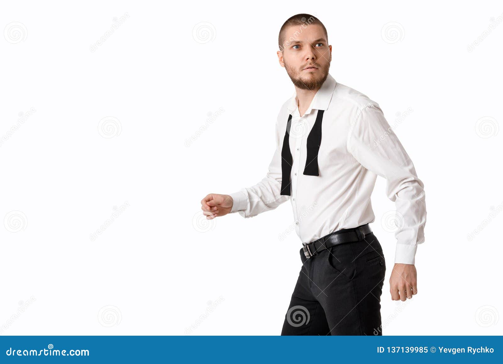 Young Bearded Man In A White Shirt And Bow Tie Stock Image Image Of