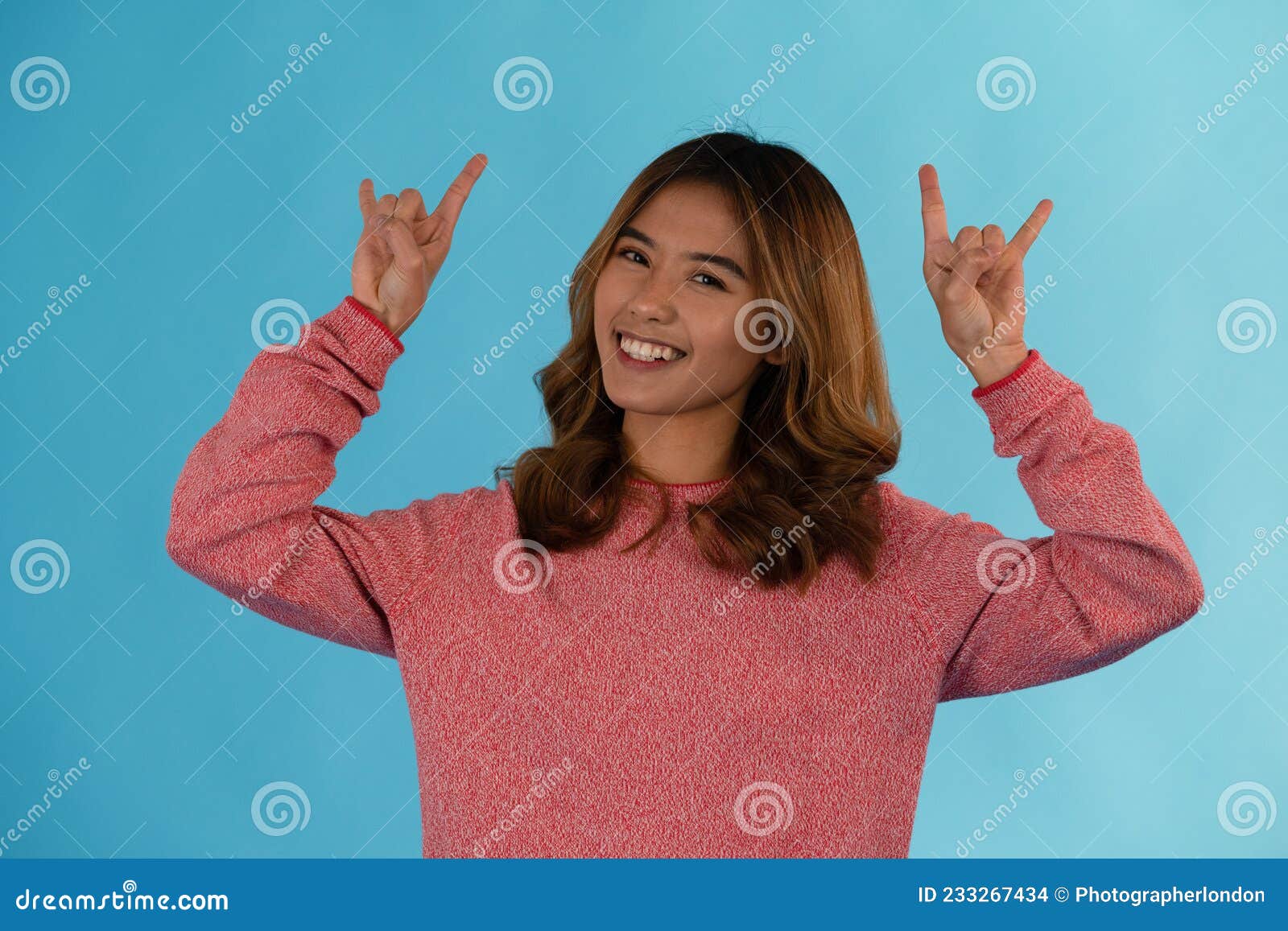 Young Beautiful Asian Girl Posing Rock N Roll in Studio Stock Photo ...