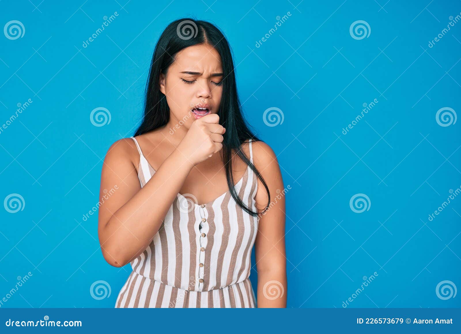 Young Beautiful Asian Girl Wearing Casual Clothes Feeling Unwell And