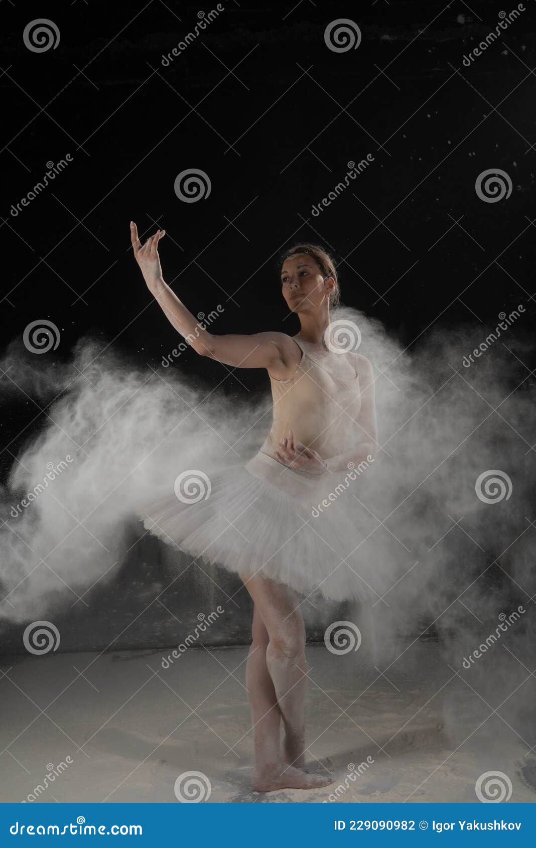 Young Beautiful Ballerina Dancing in Flour in the Studio Stock Photo ...