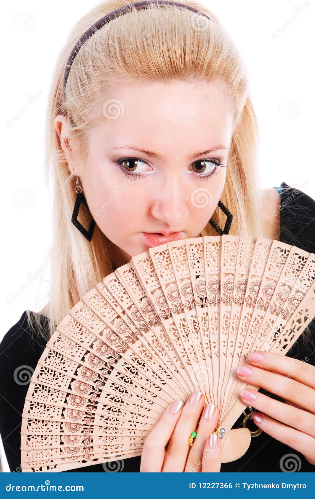 Young Beautiful Blond Girl with a Fan Stock Photo - Image of face ...
