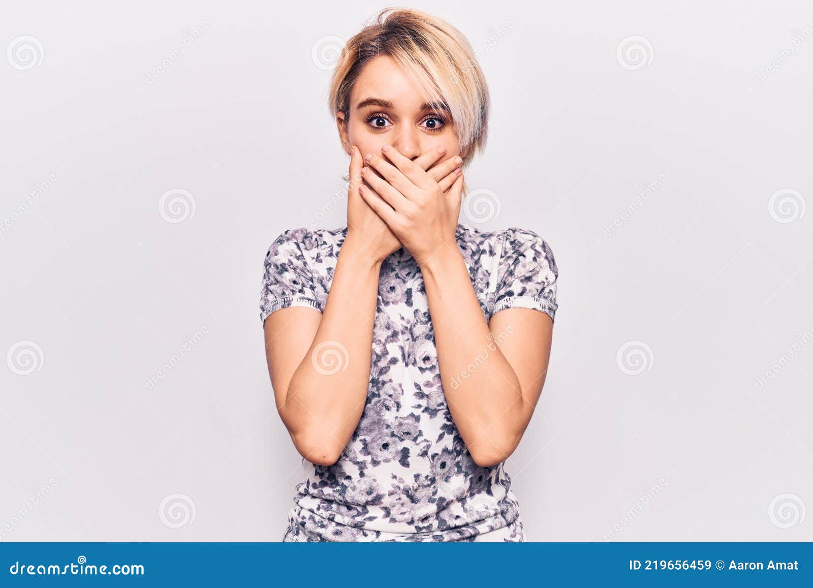 Young Beautiful Blonde Woman Wearing Casual Clothes Shocked Covering