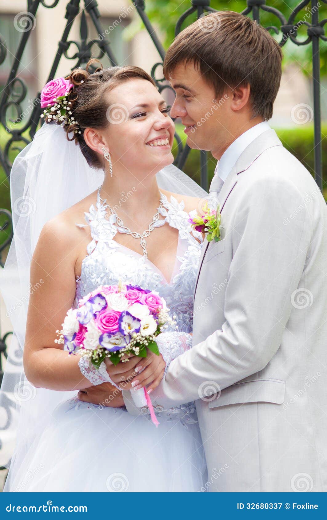 Young and Beautiful Bride and Groom Smiling at Eac Stock Image - Image ...