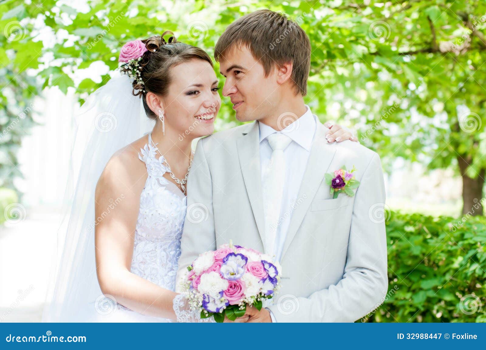 Young and Beautiful Bride and Groom Smiling at Eac Stock Image - Image ...