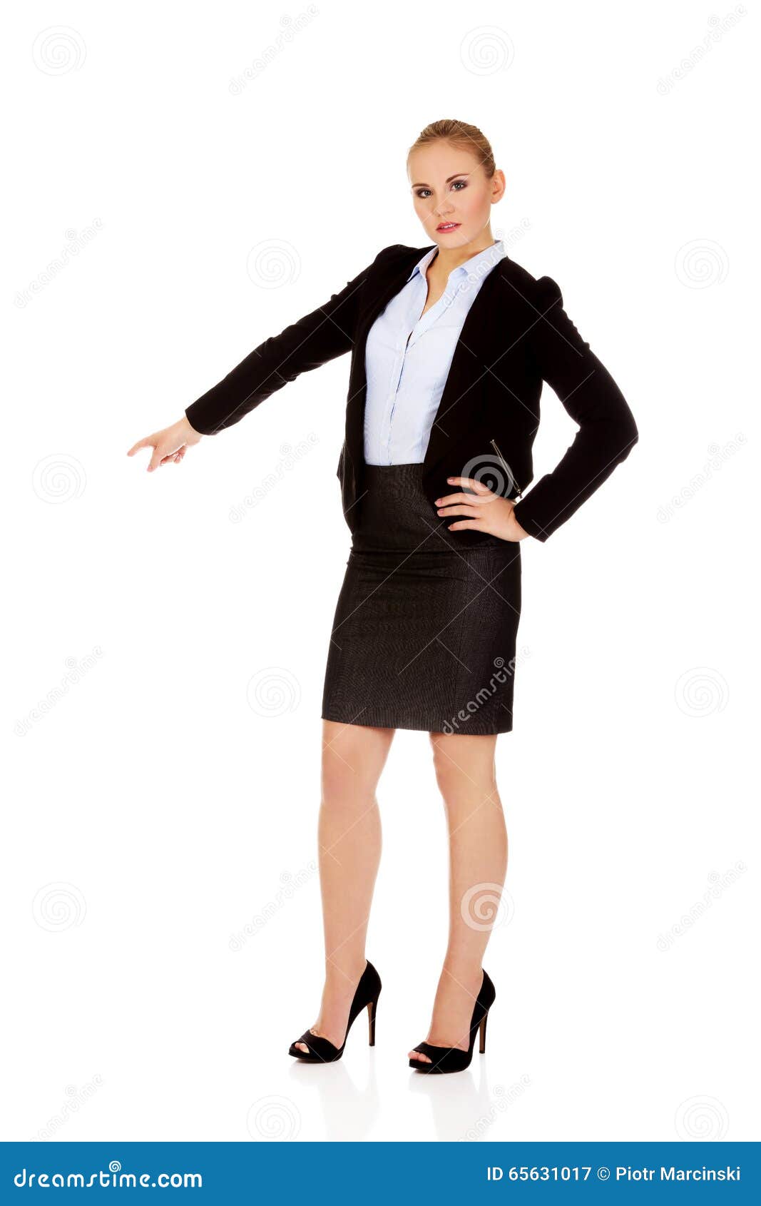Young Beautiful Business Woman Pointing Down Stock Image - Image of ...