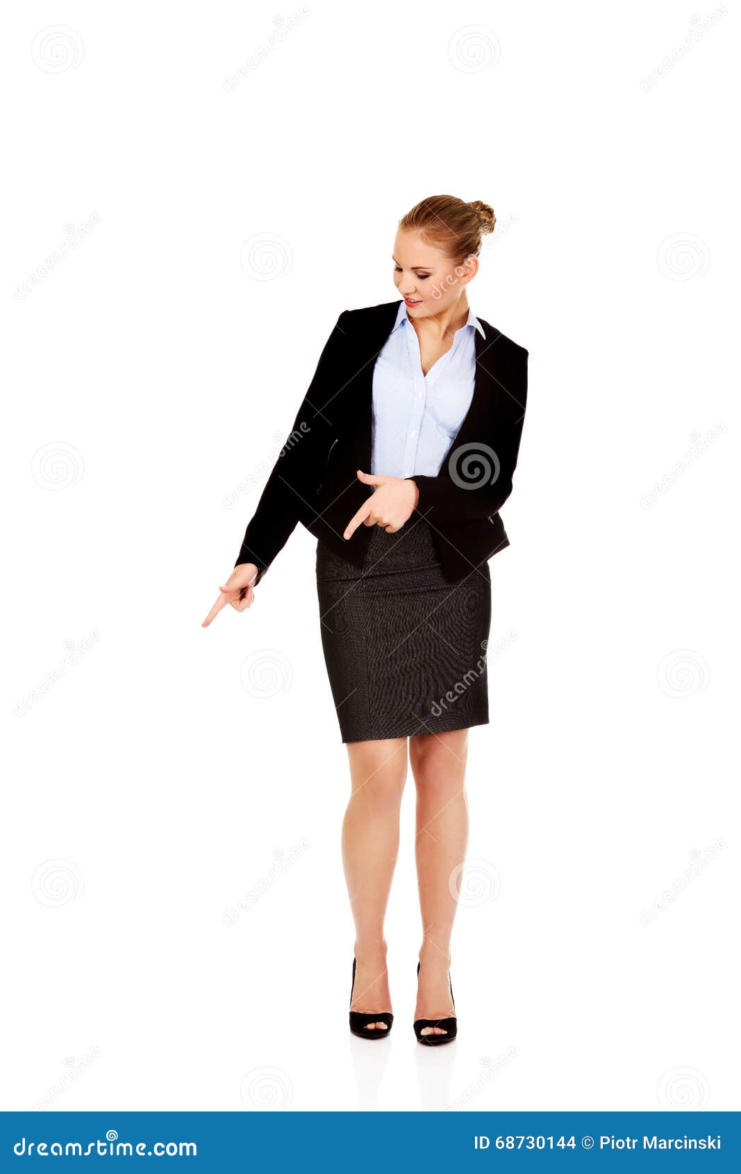 Young Beautiful Business Woman Pointing Down Stock Photo - Image of ...