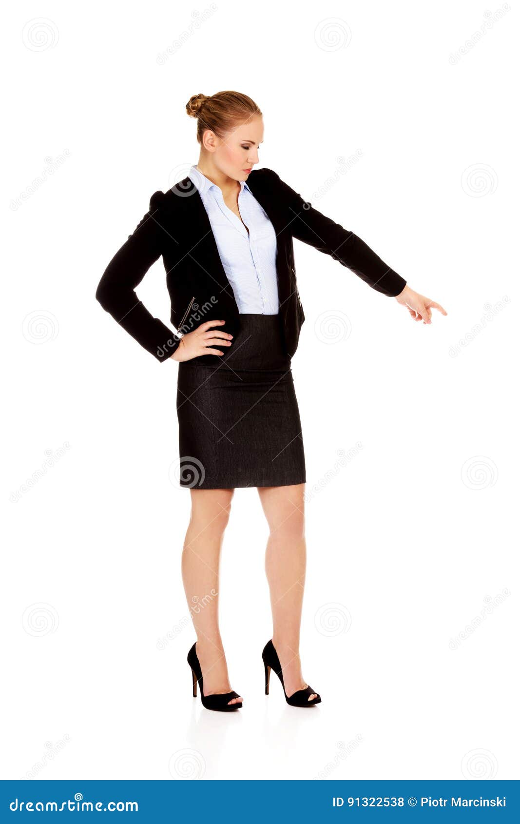 Young Beautiful Business Woman Pointing Down Stock Photo - Image of ...