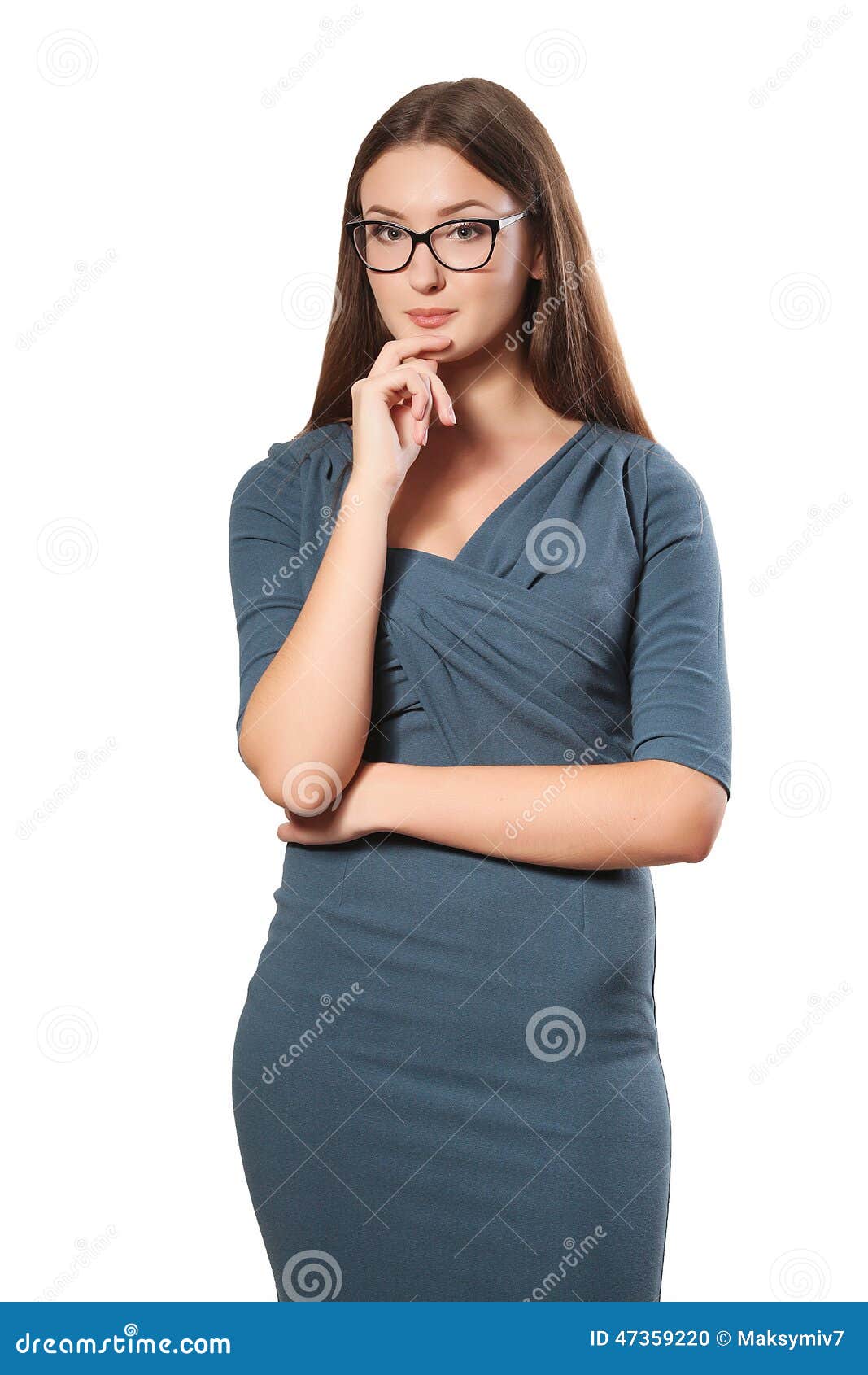 Young Beautiful Business Woman Thinking / Making Choice, Isolate Stock ...