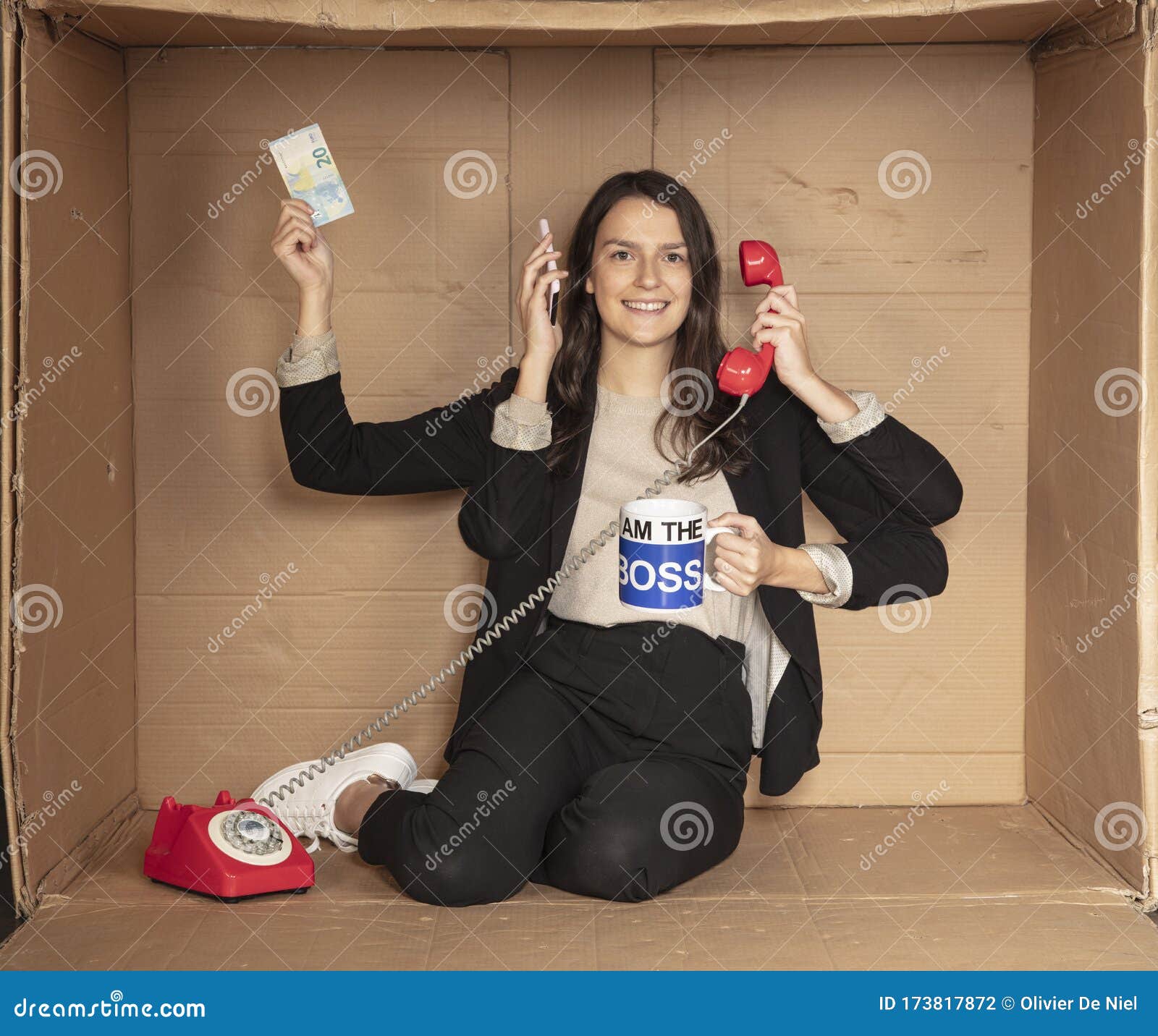 Young Beautiful Businesswoman is Very Multitasking Stock Photo - Image ...