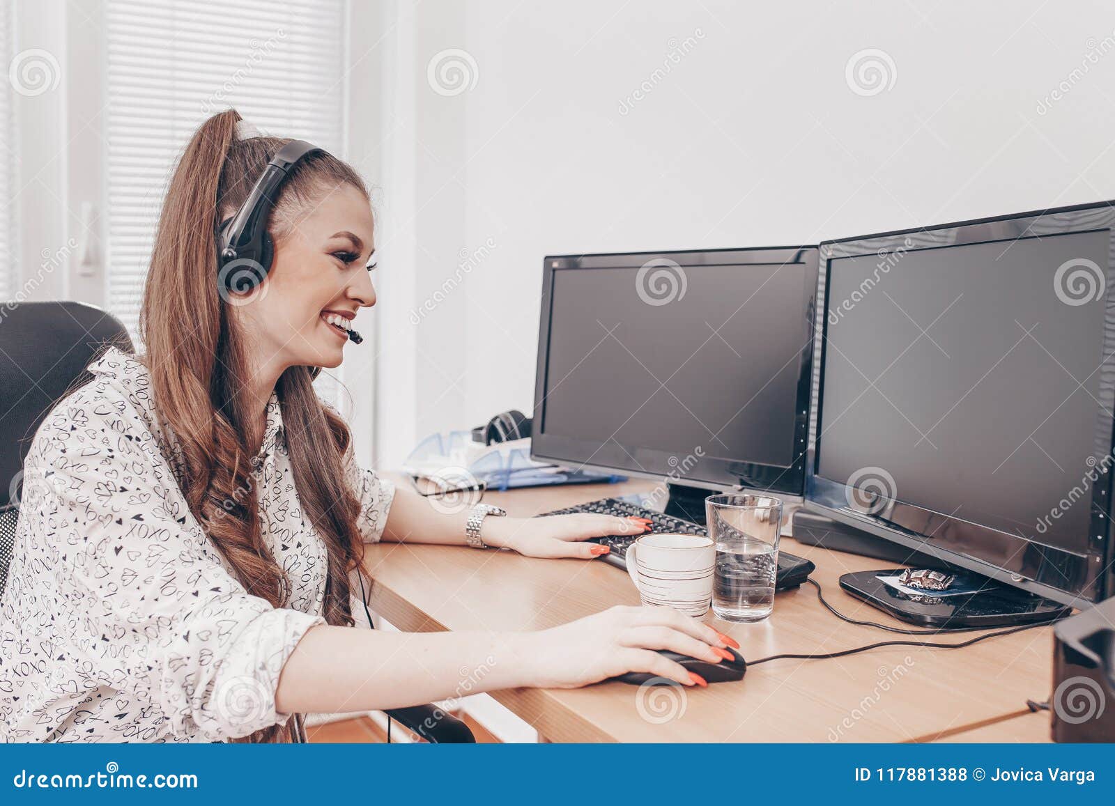 Young Beautiful Call Center Worker Stock Photo - Image of communication ...