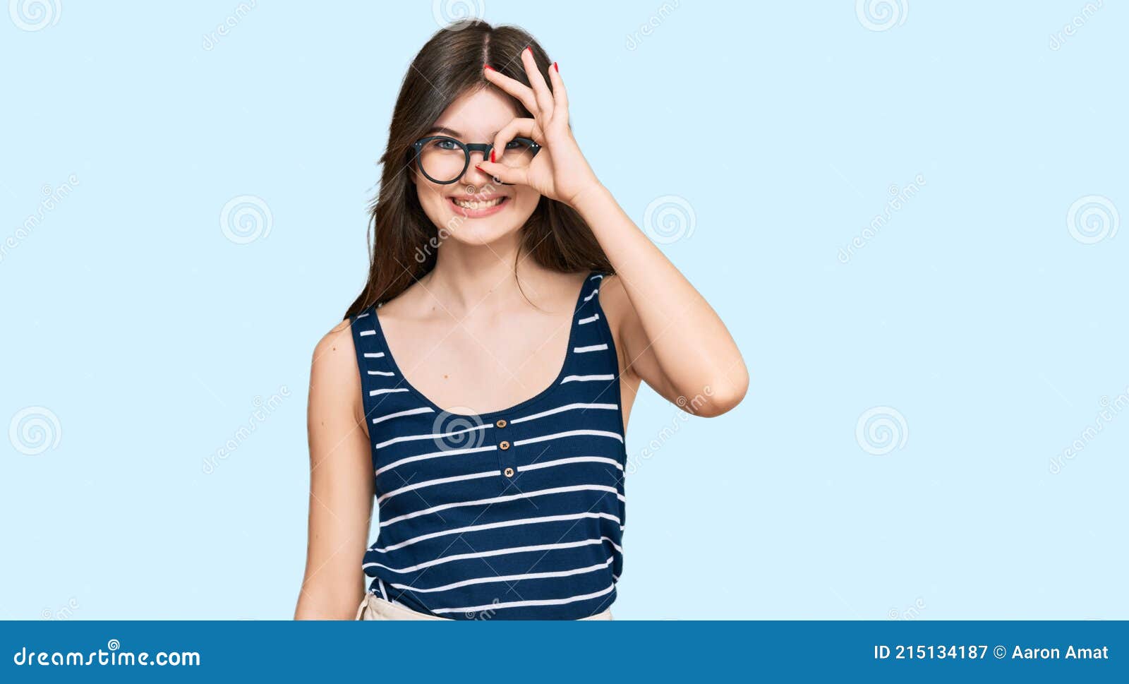 Young Beautiful Caucasian Girl Wearing Casual Clothes And Glasses Doing