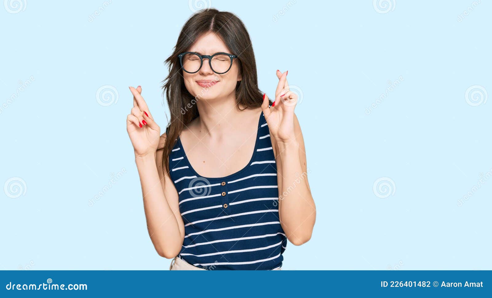 Young Beautiful Caucasian Girl Wearing Casual Clothes And Glasses