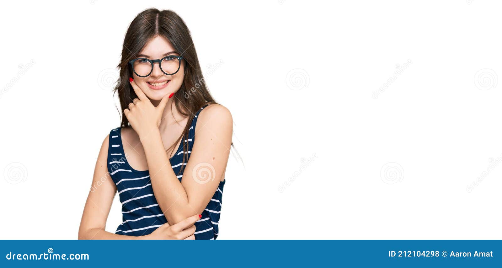 Young Beautiful Caucasian Girl Wearing Casual Clothes And Glasses