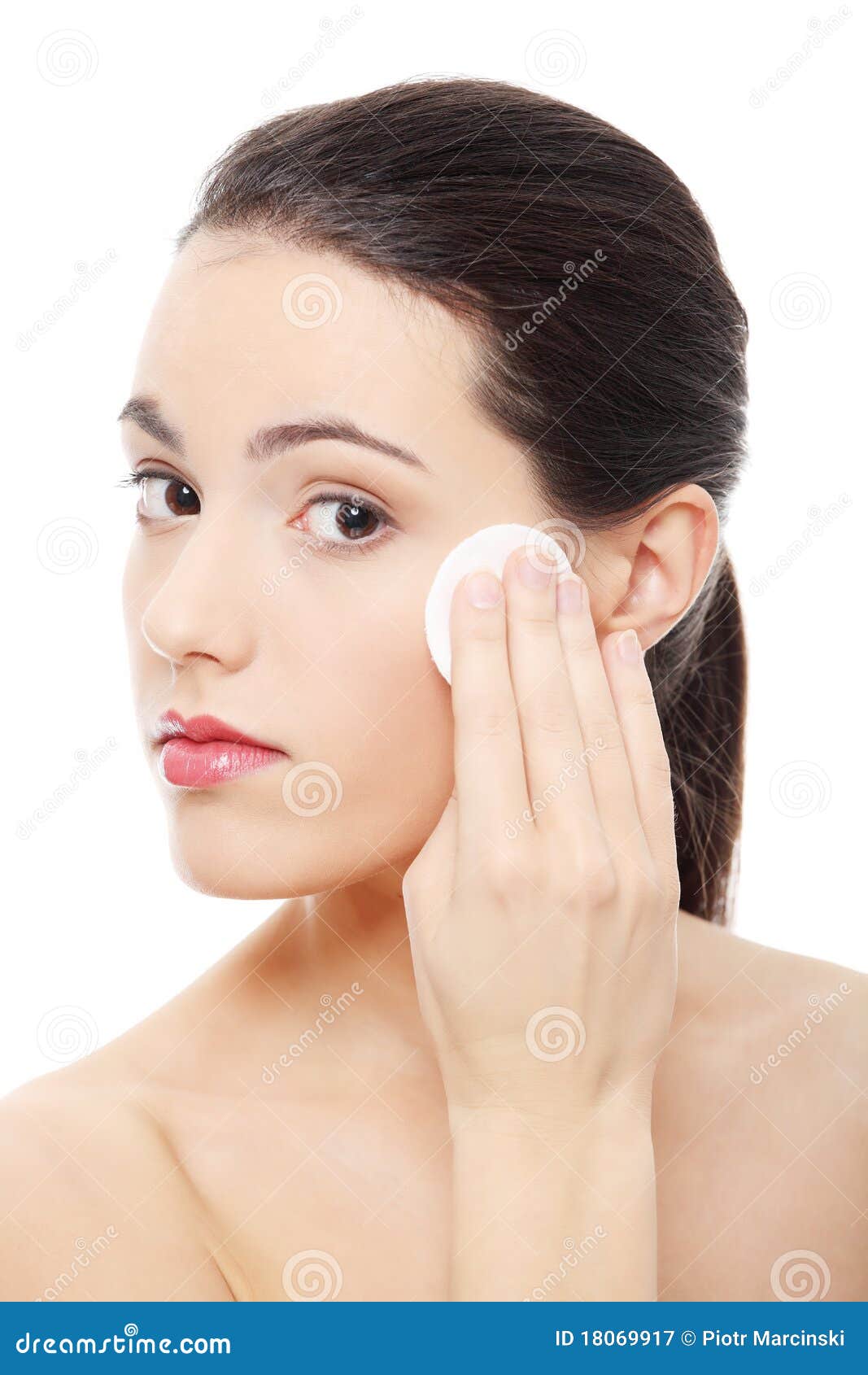 Young Beautiful Caucasian Woman Using a Cotton Pad Stock Image - Image ...
