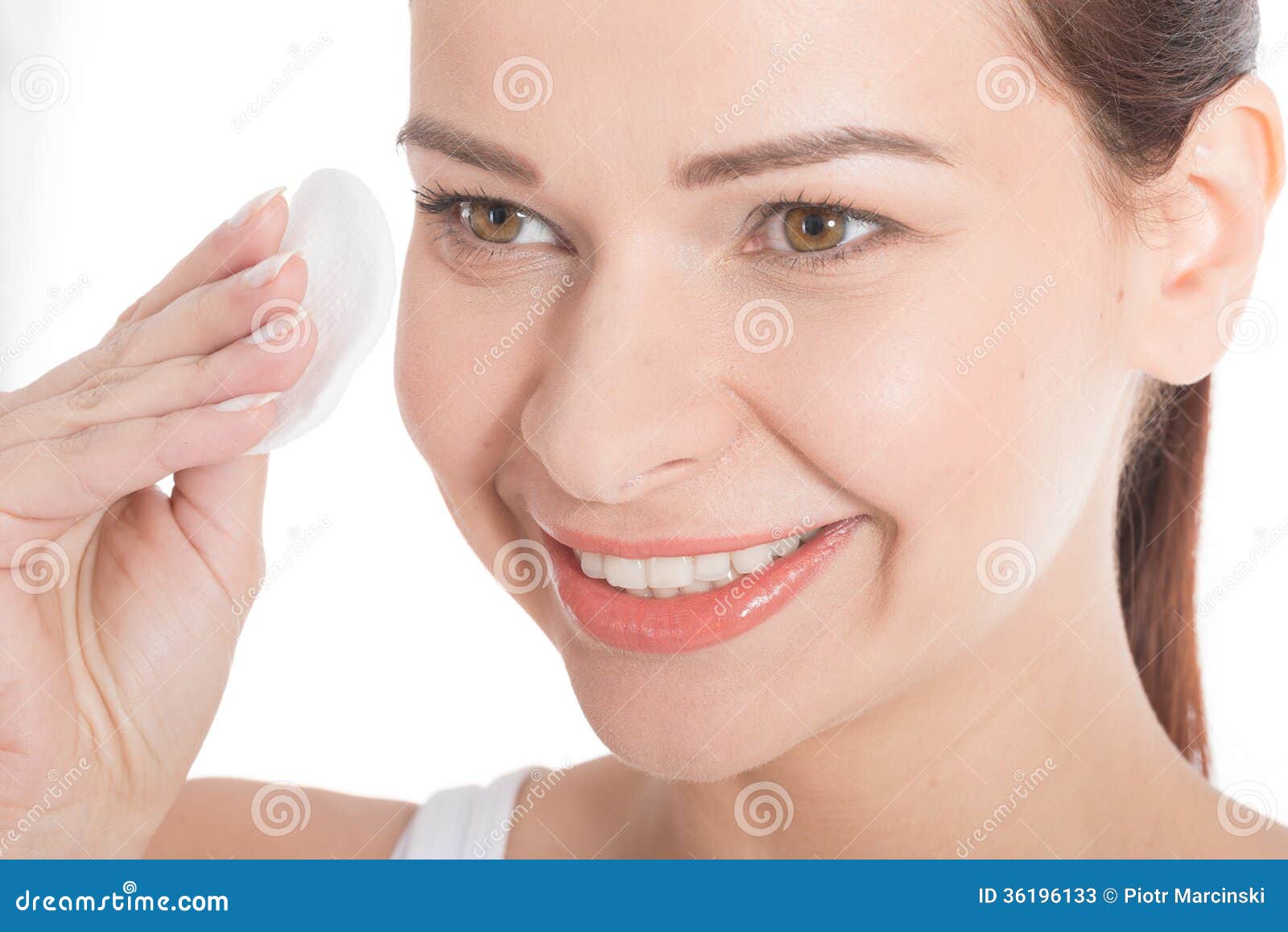 Young Beautiful Cleaning Face with Cotton Pads. Stock Image - Image of ...