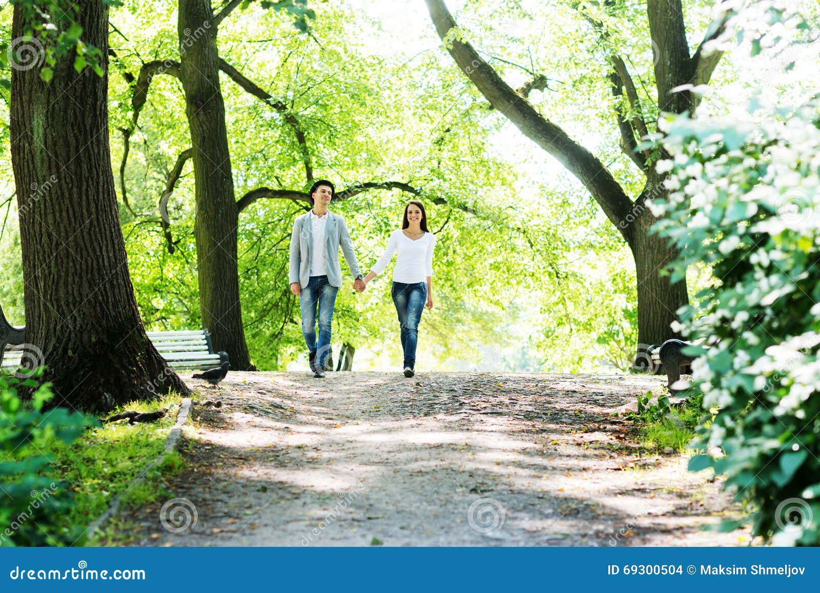 Young Beautiful Couple Being on a Date and Having a Walk in the Stock ...