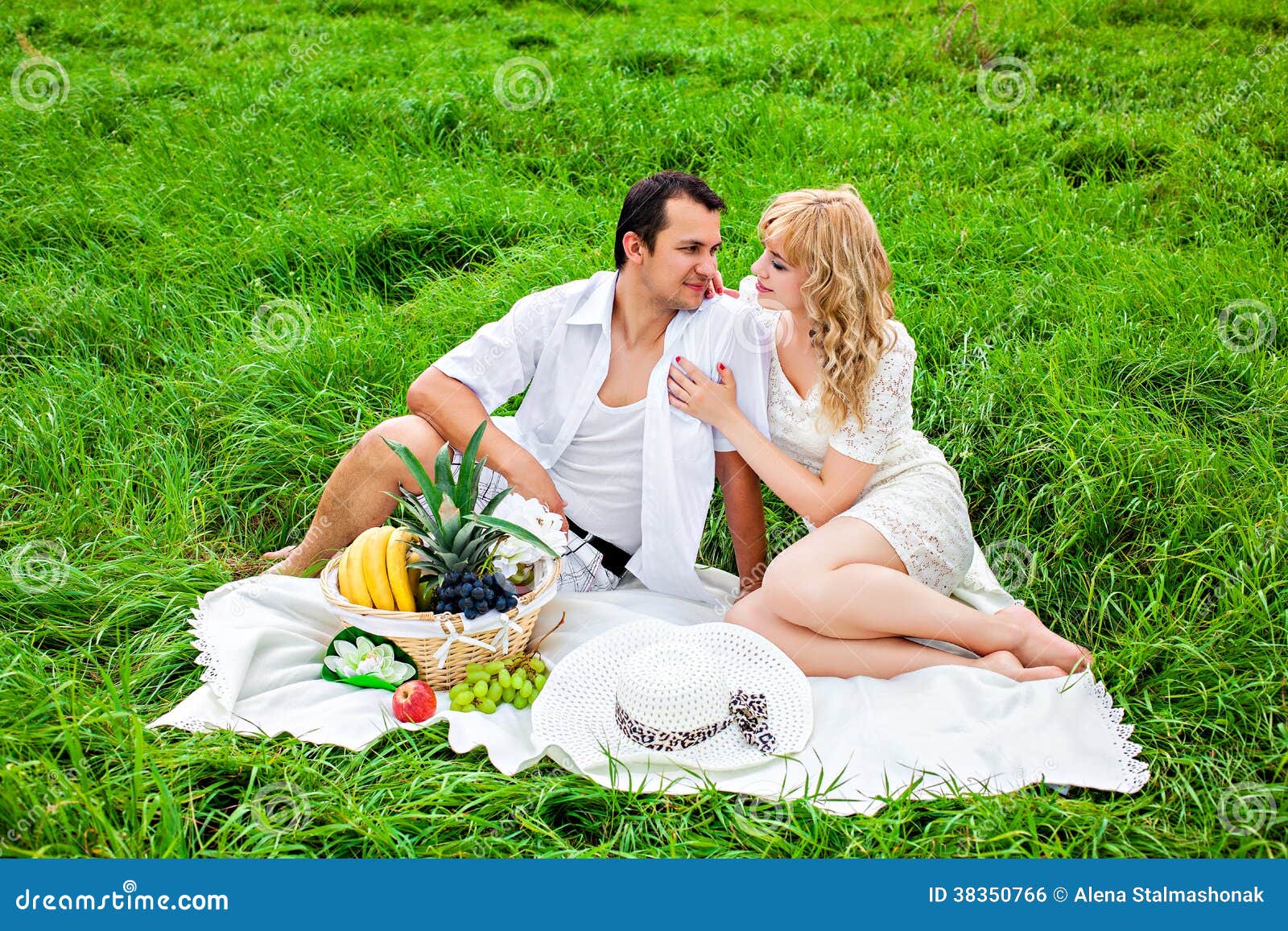 Young Beautiful Couple on Picnic Stock Photo - Image of leisure ...