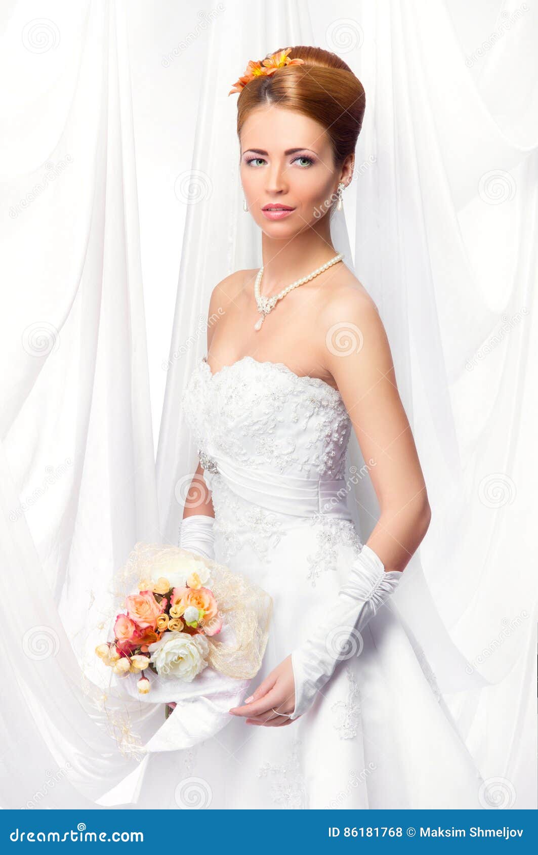 Young, Beautiful and Emotional Bride Stock Photo - Image of flower ...