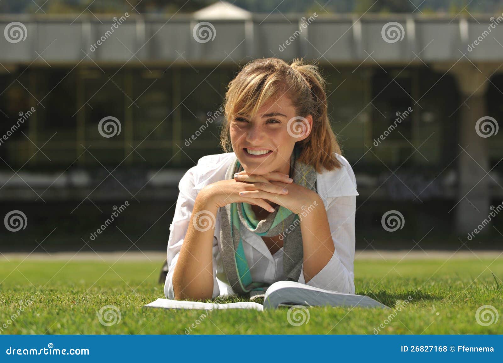 Young Beautiful Female Student with Book Stock Photo - Image of ...