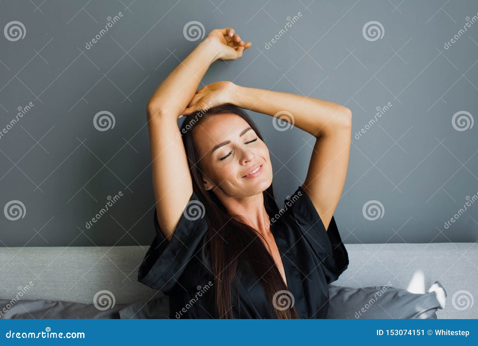 The Young Beautiful Gentle Woman Brunette Wakes Up Stock Image - Image ... The Young Beautiful Gentle Woman Brunette Wakes Up Stock Image - Image ...