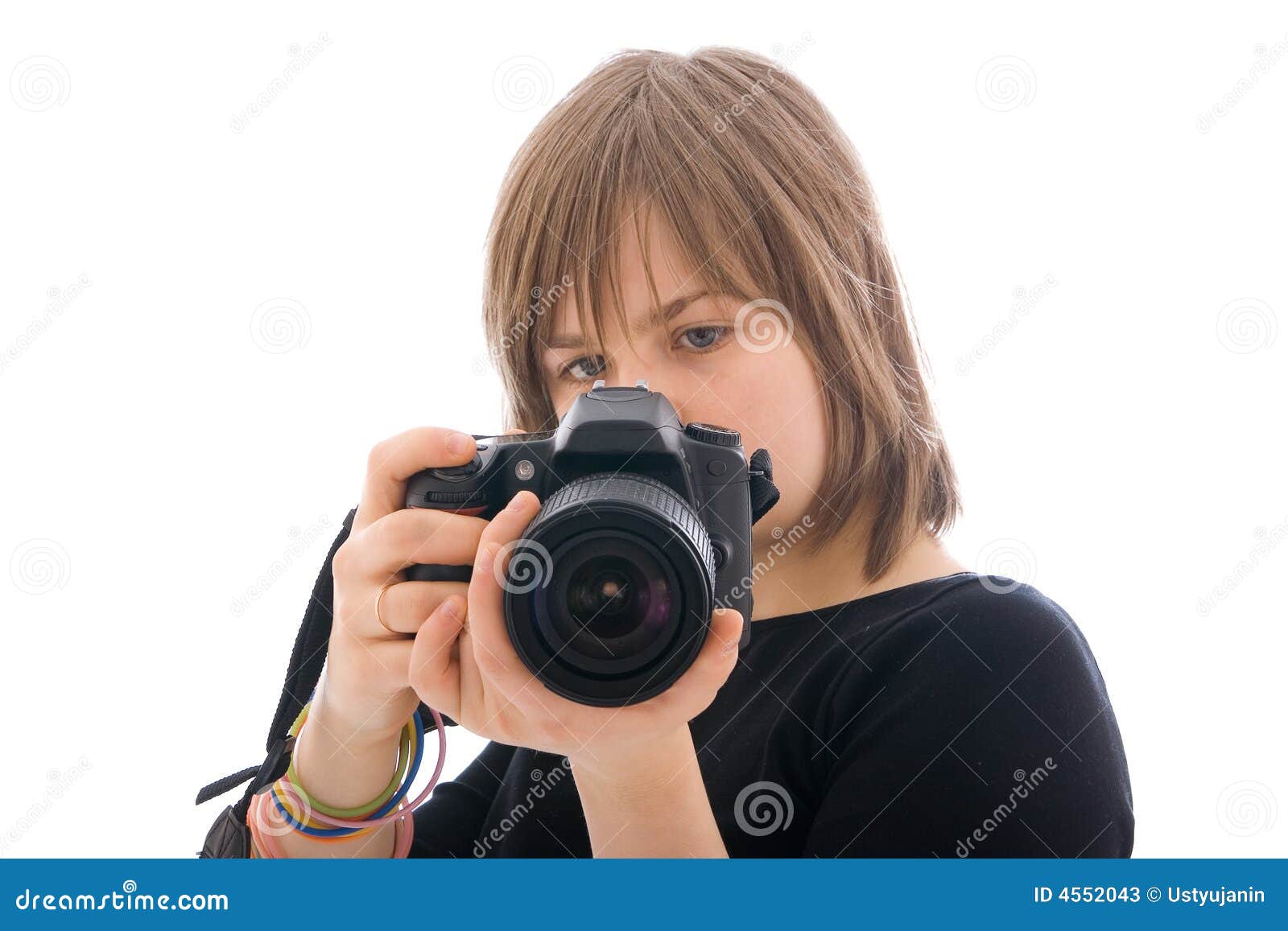 The Young Beautiful Girl with the Camera Isolated Stock Image - Image ...