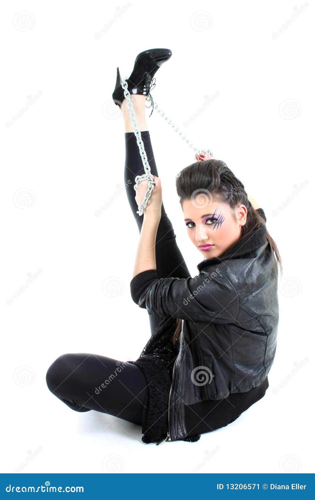Young Beautiful Girl with Chain Stock Image - Image of metal, leather ...