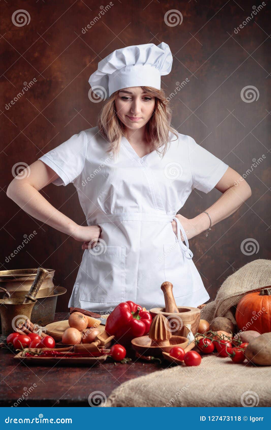 Young Beautiful Girl in a Chef Uniform . Stock Photo - Image of ...