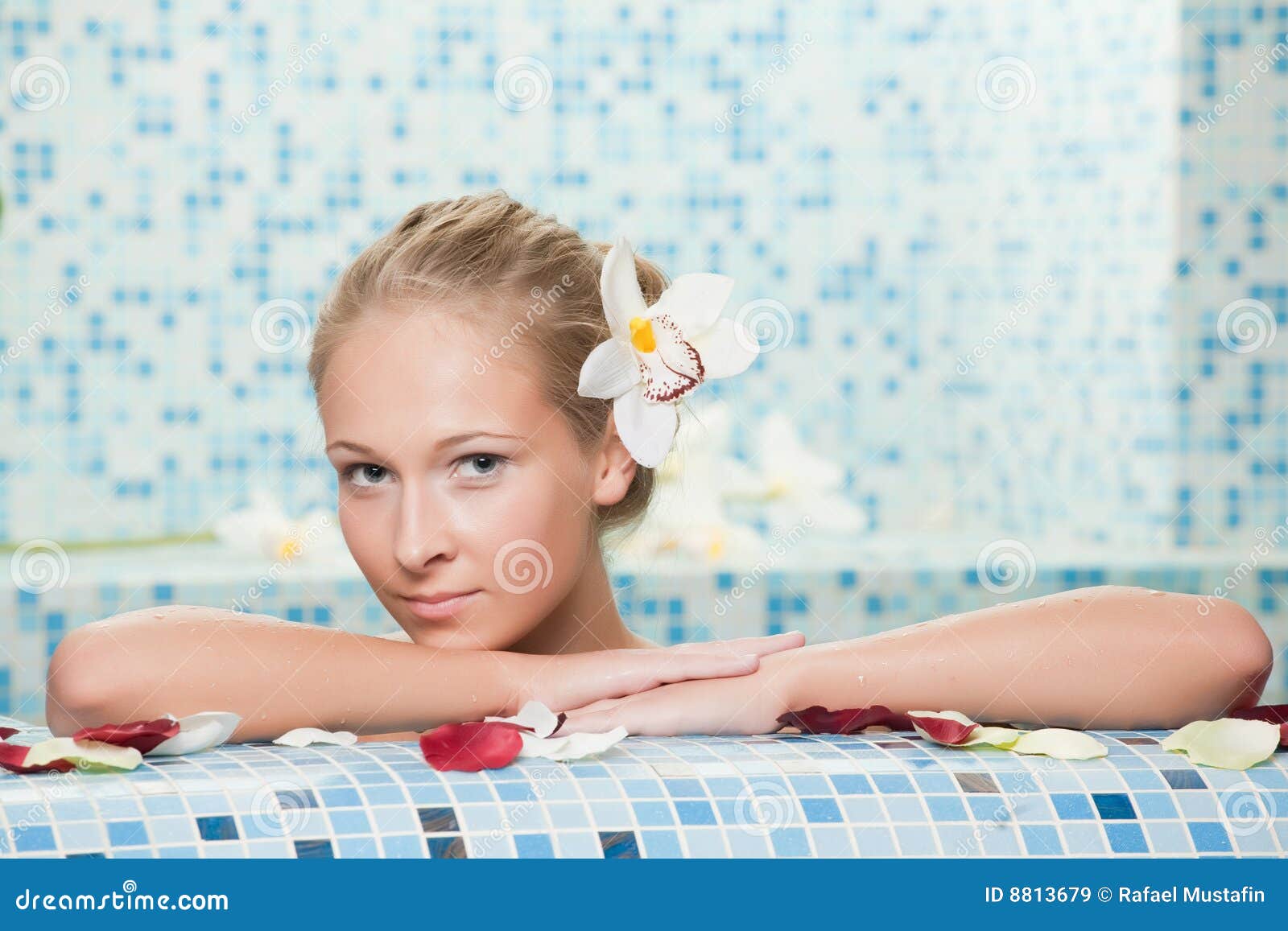 The Young Beautiful Girl Floating in Pool Stock Image - Image of sunny ...