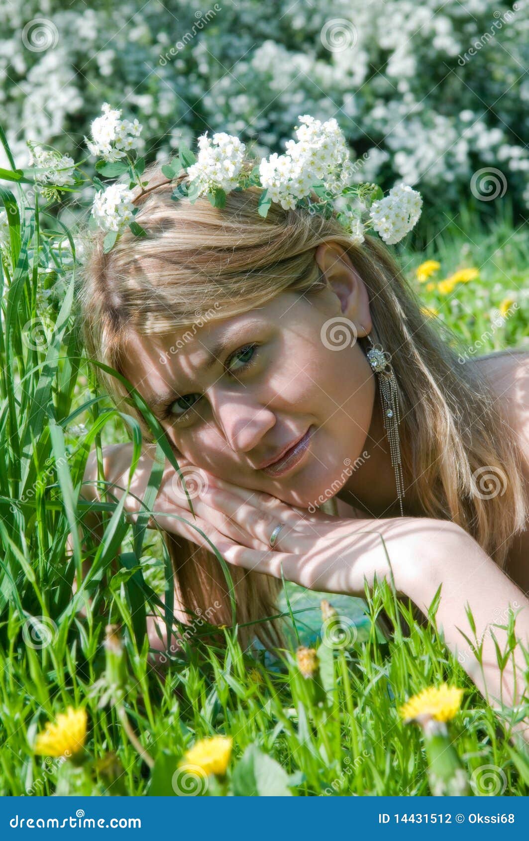 Young Beautiful Girl in Grass Field Stock Photo - Image of adult, green ...