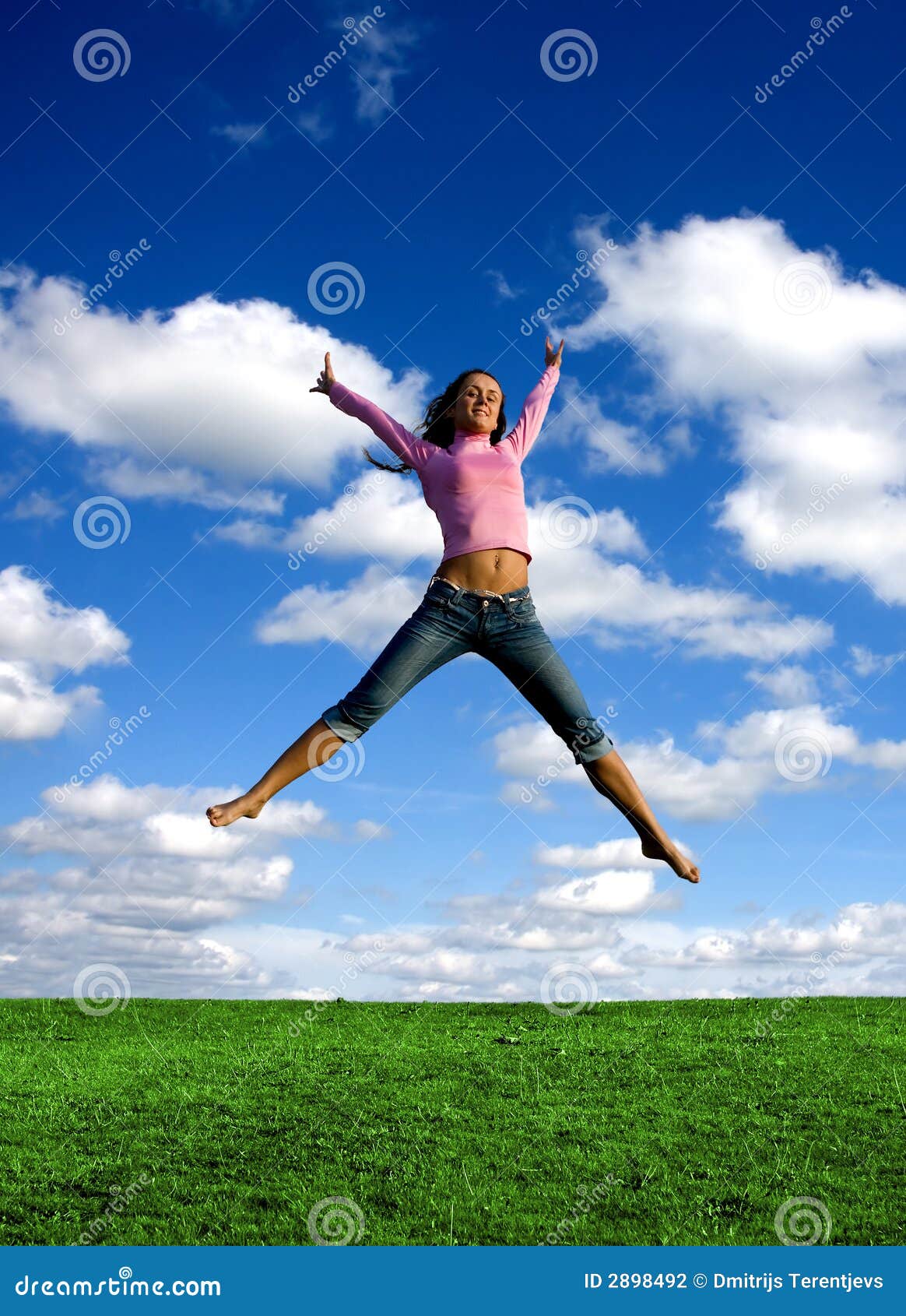 Young Beautiful Girl Jumping Stock Photo - Image of meadow, jumping ...