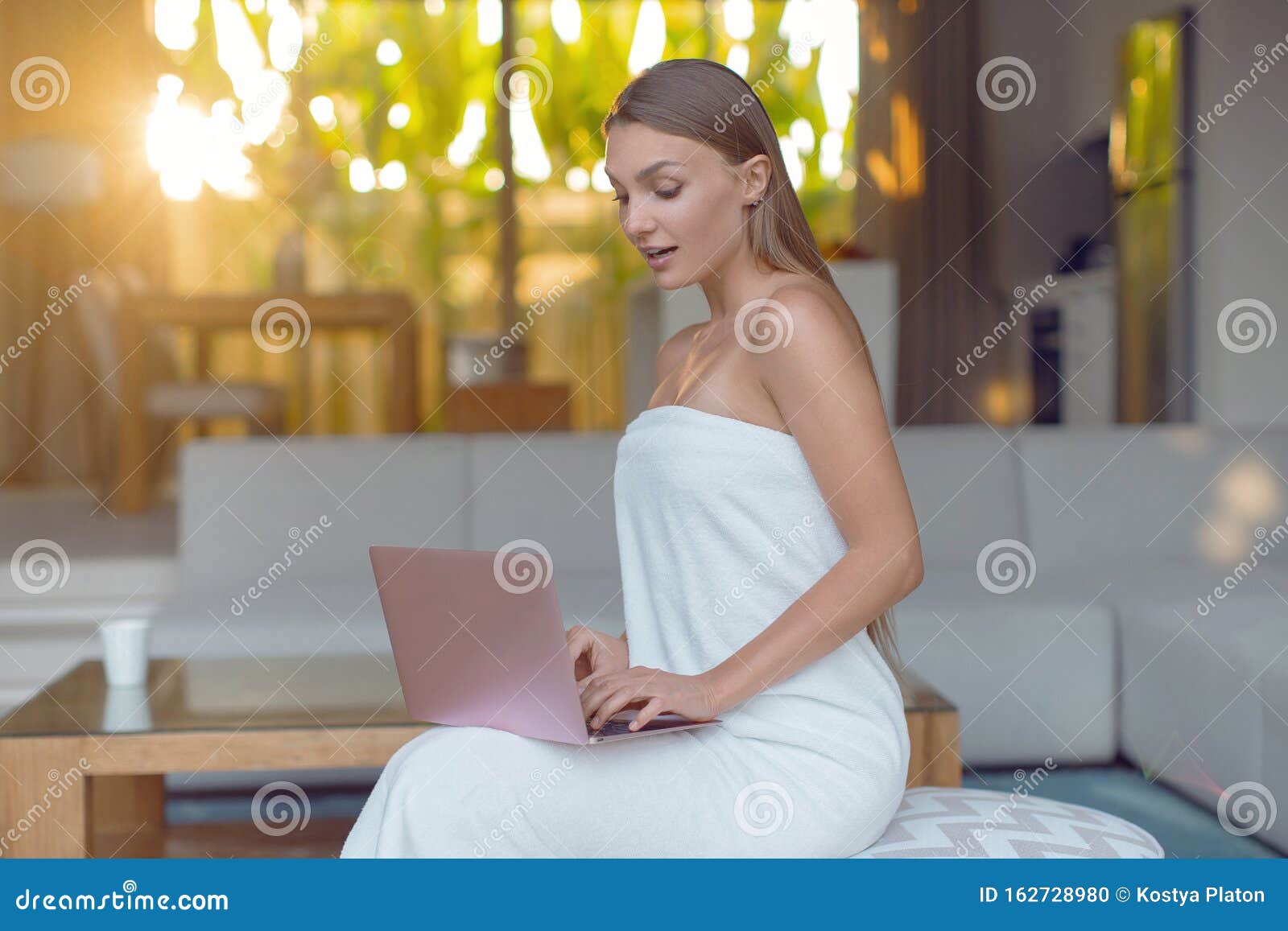 Young Beautiful Girl with a Laptop Stock Photo - Image of female ...