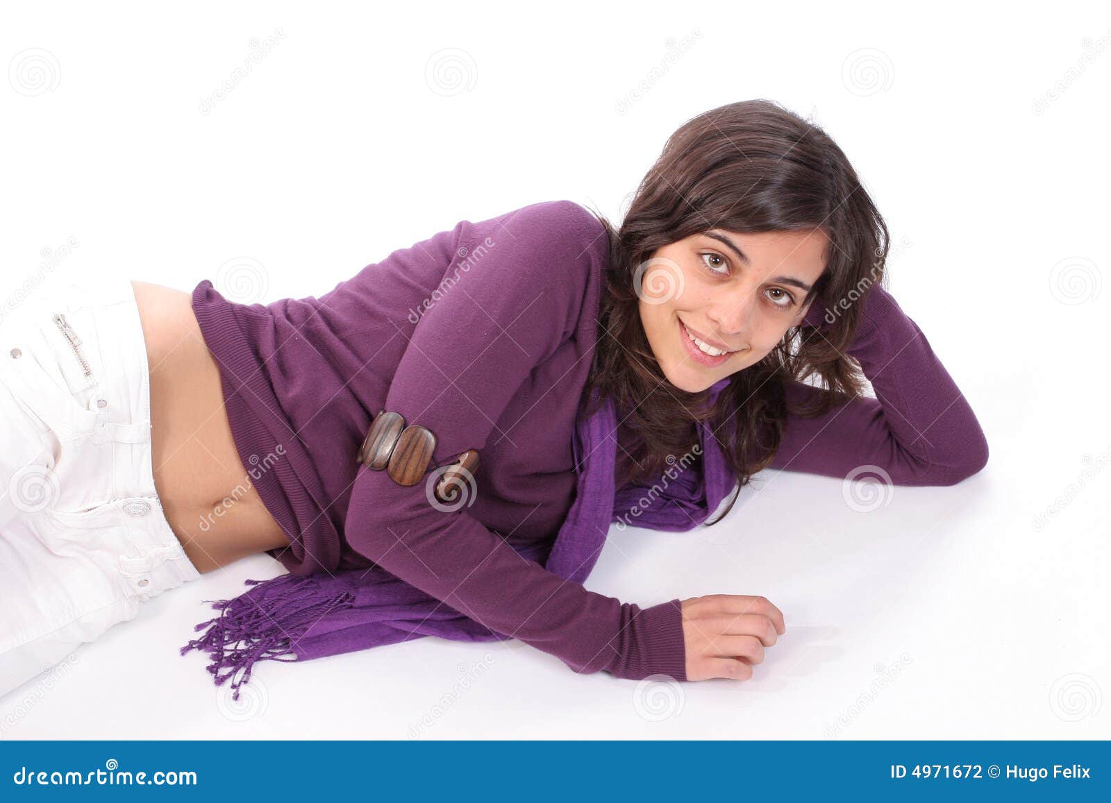 Young Beautiful Girl Leaning in One Hand Stock Photo - Image of ...