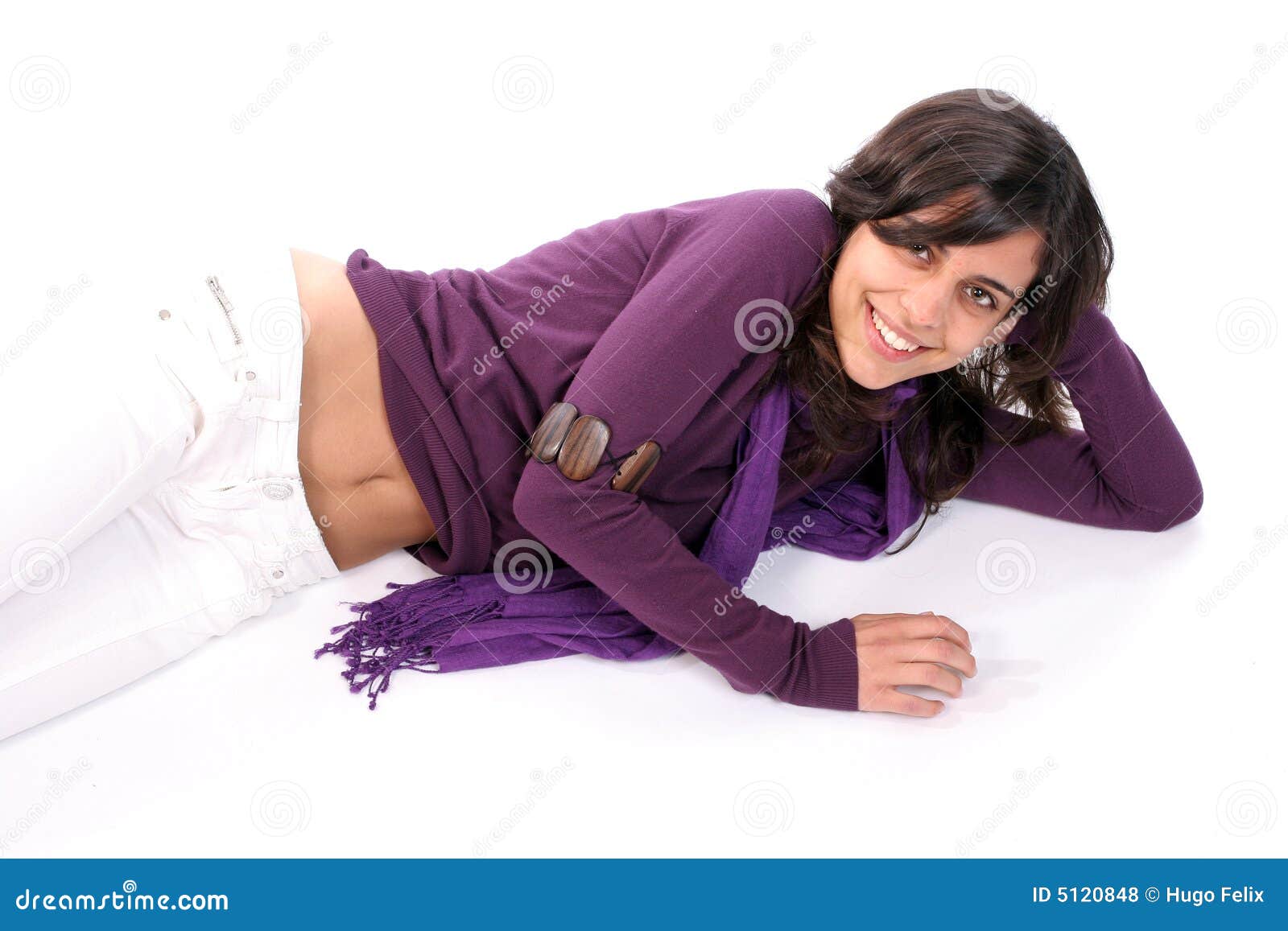Young Beautiful Girl Leaning in One Hand Stock Photo - Image of ...