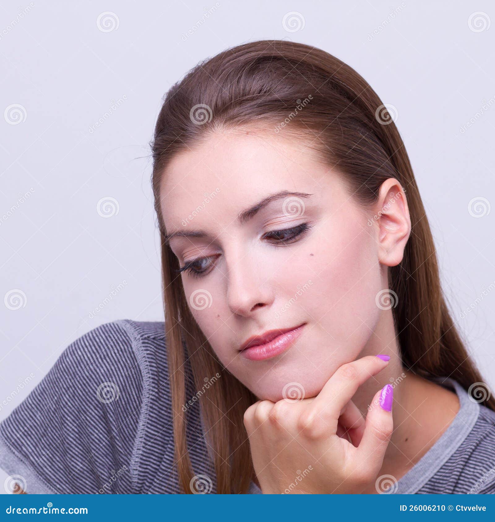 Young Beautiful Girl Look Down Stock Photo - Image of looking ...