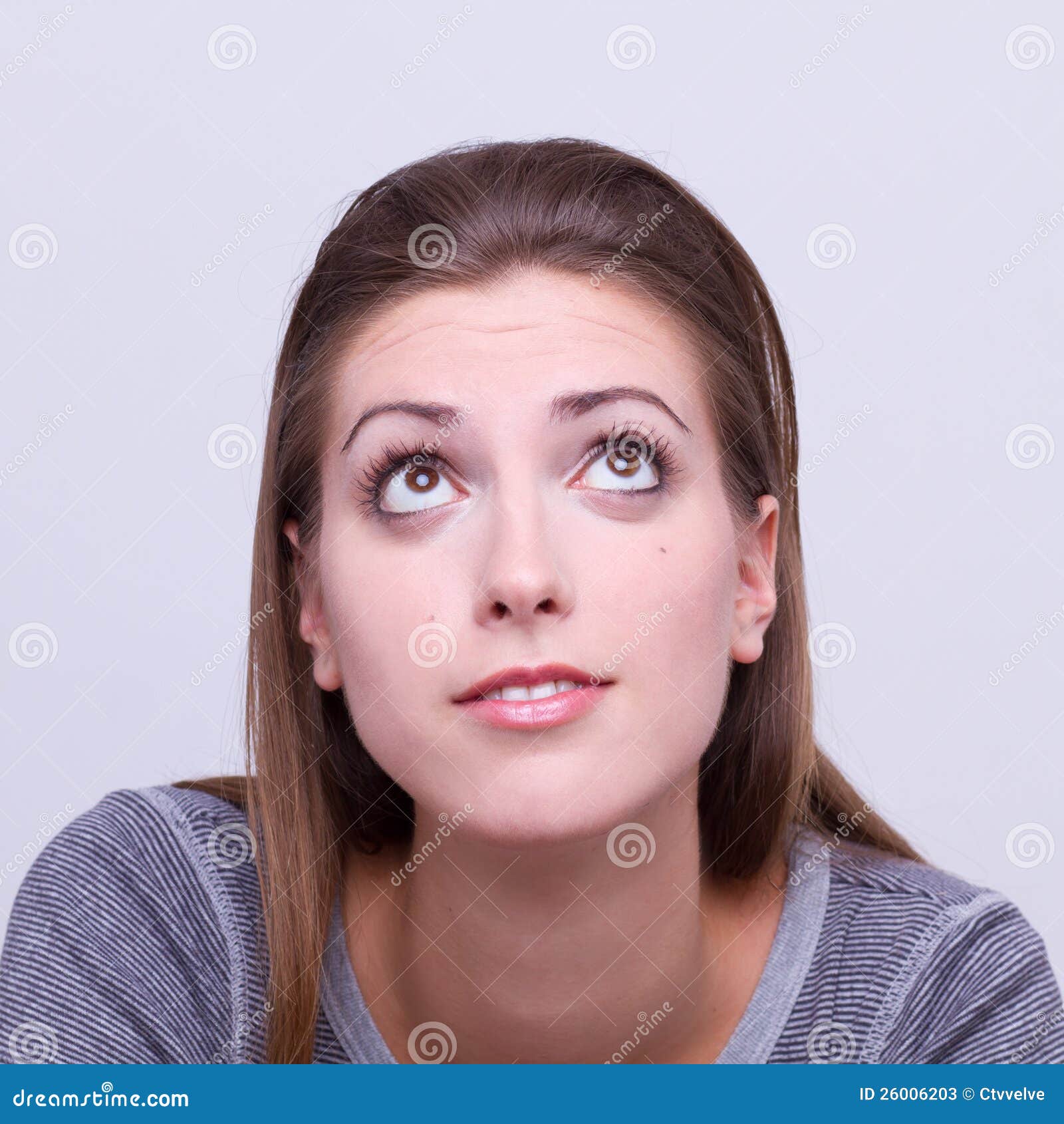 Young Beautiful Girl Look Up Stock Image - Image of brown, expression ...
