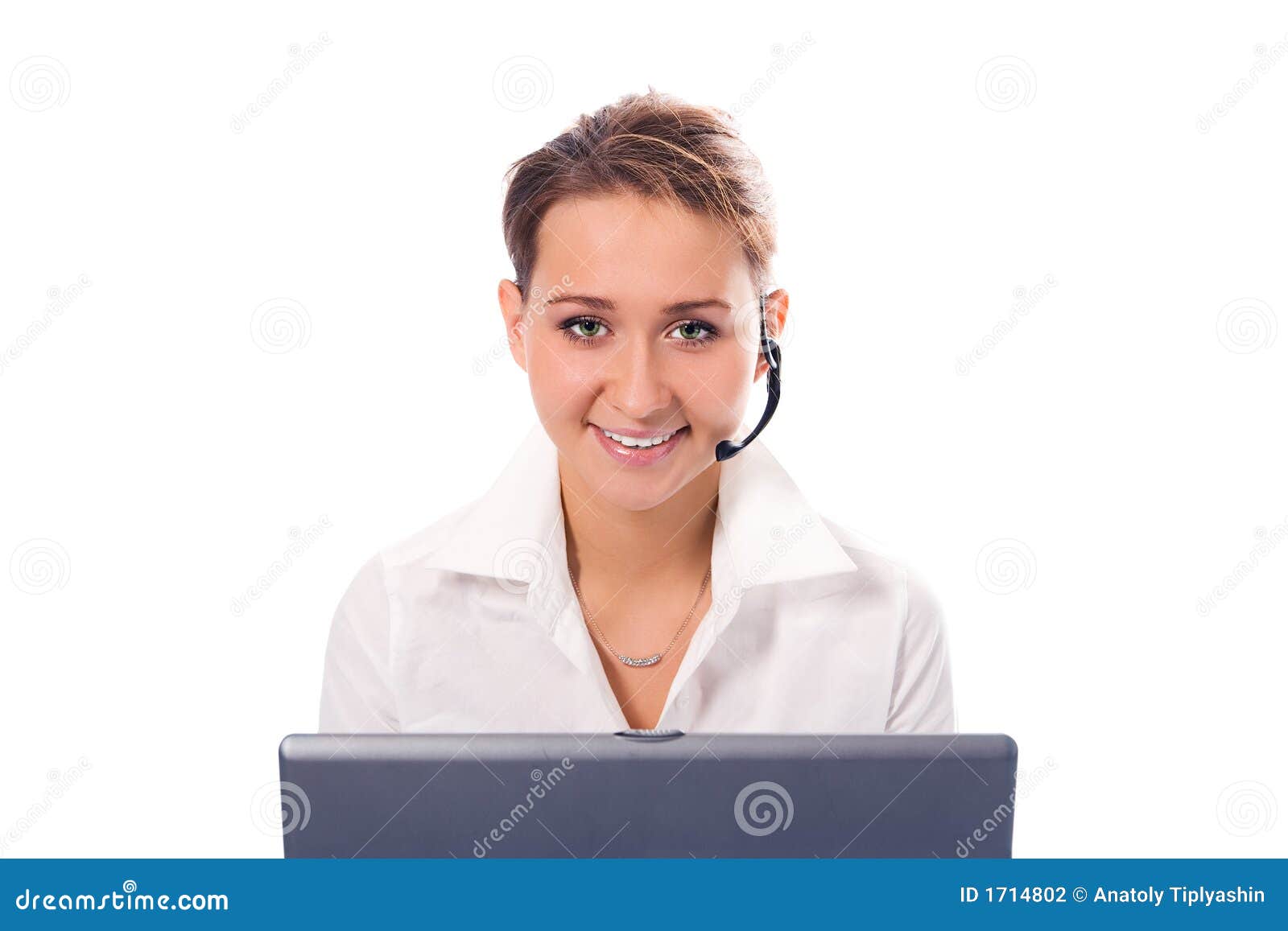 Young Beautiful Girl Operator with Laptop Stock Photo - Image of ...