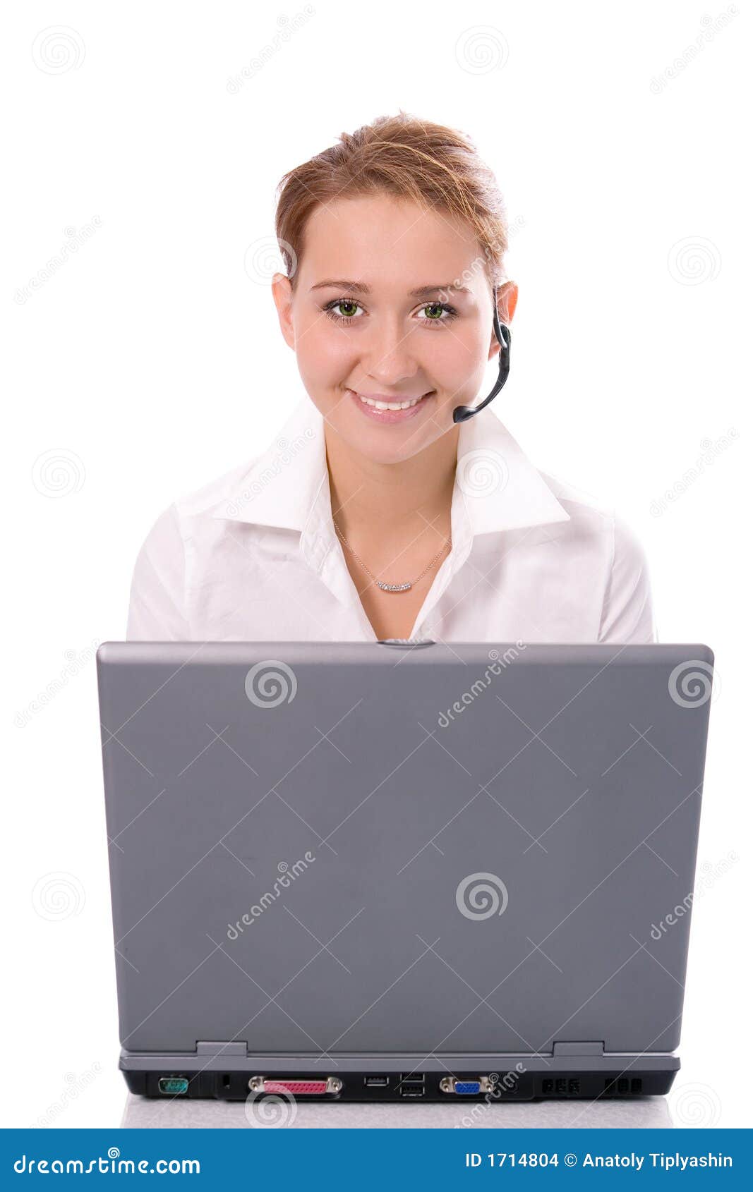 Young Beautiful Girl Operator with Laptop Stock Photo - Image of ...