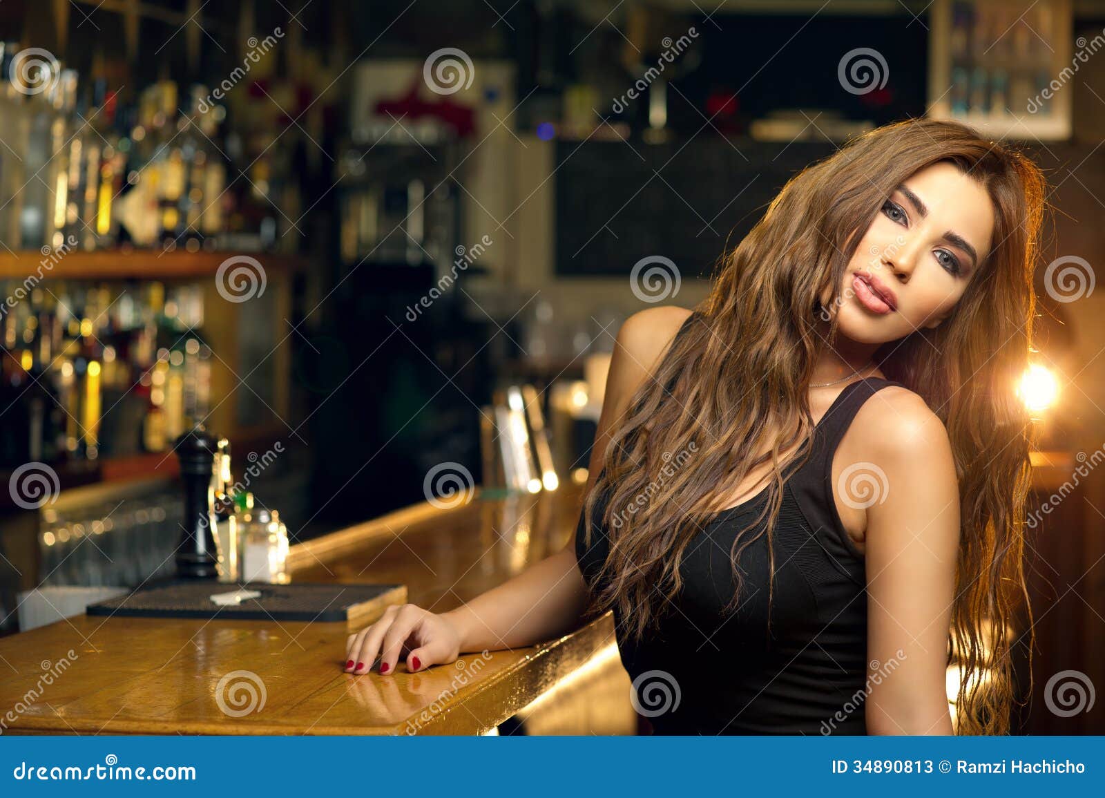 Young Beautiful Girl Posing in a Pub Stock Image - Image of fashion ...