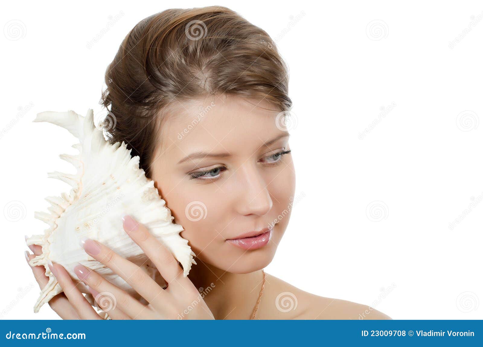 Young Beautiful Girl with Seashell Stock Photo - Image of hand, makeup ...