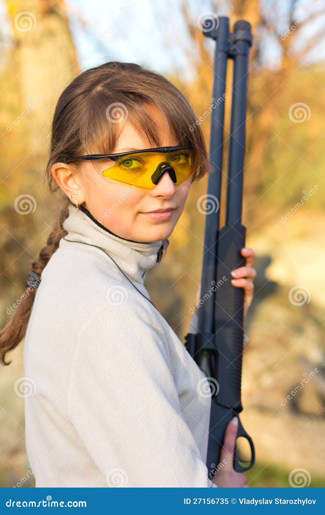 Young Beautiful Girl with a Shotgun Stock Image - Image of hair, people ...