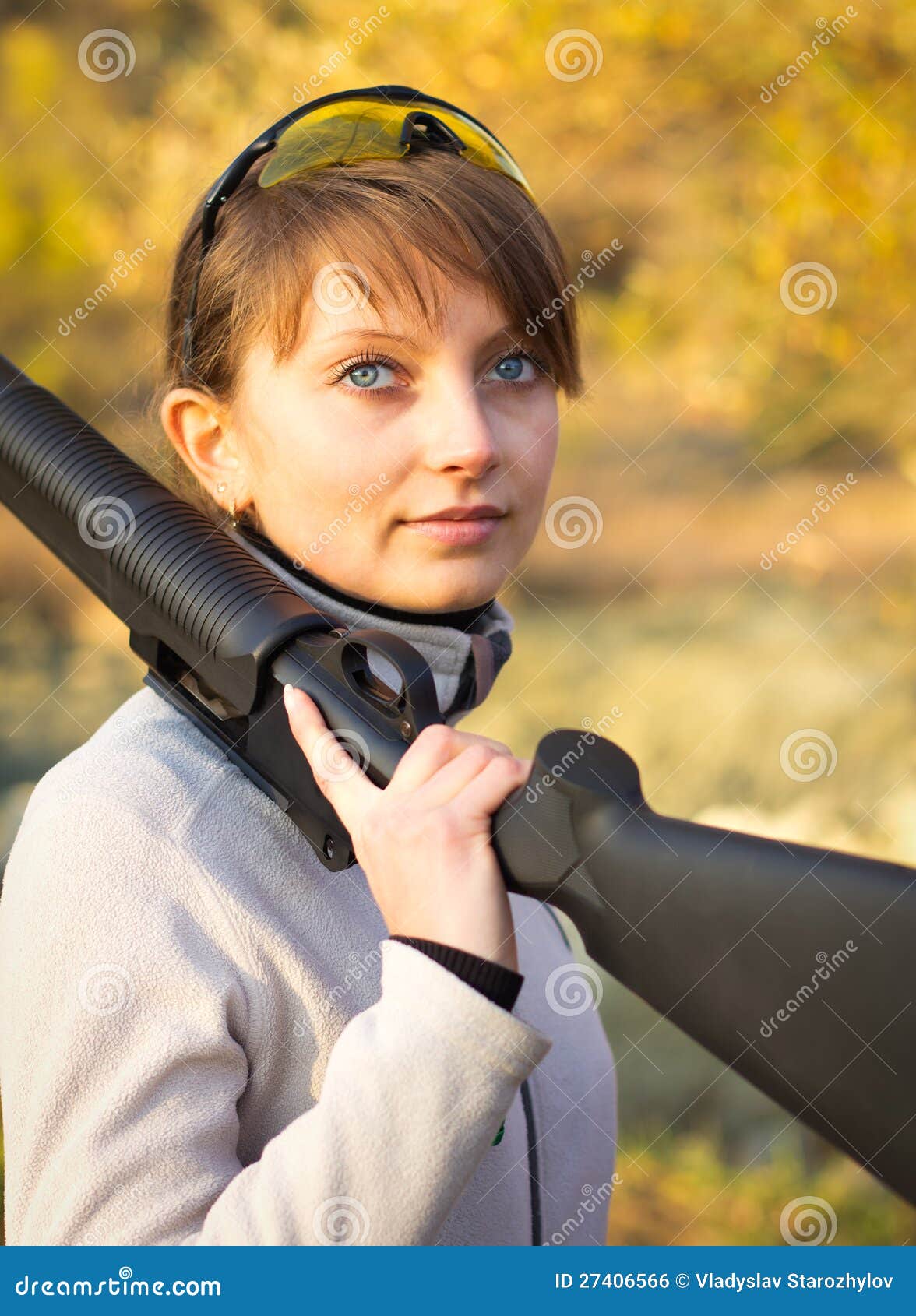 Young Beautiful Girl with a Shotgun Stock Photo - Image of forces, face ...