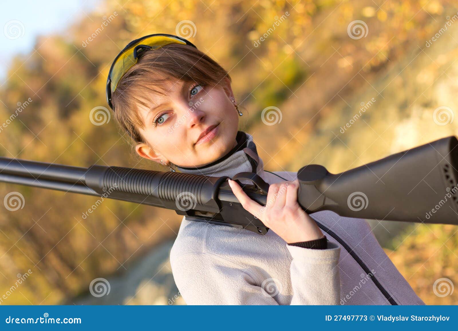 Young Beautiful Girl with a Shotgun Stock Image - Image of outdoors ...