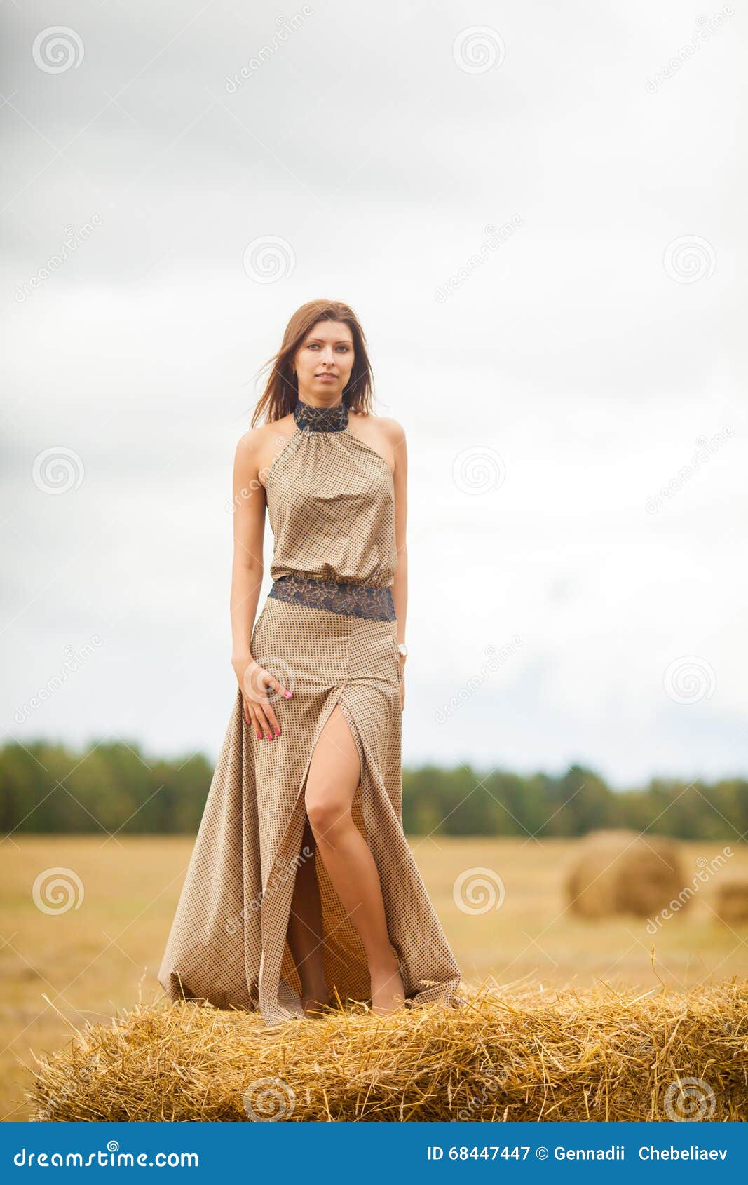 Young Beautiful Girl Standing on the Haystack Stock Image - Image of ...