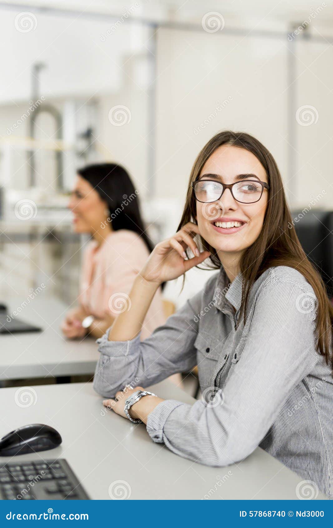 Young Beautiful Girl Working on a Computer Stock Photo - Image of ...