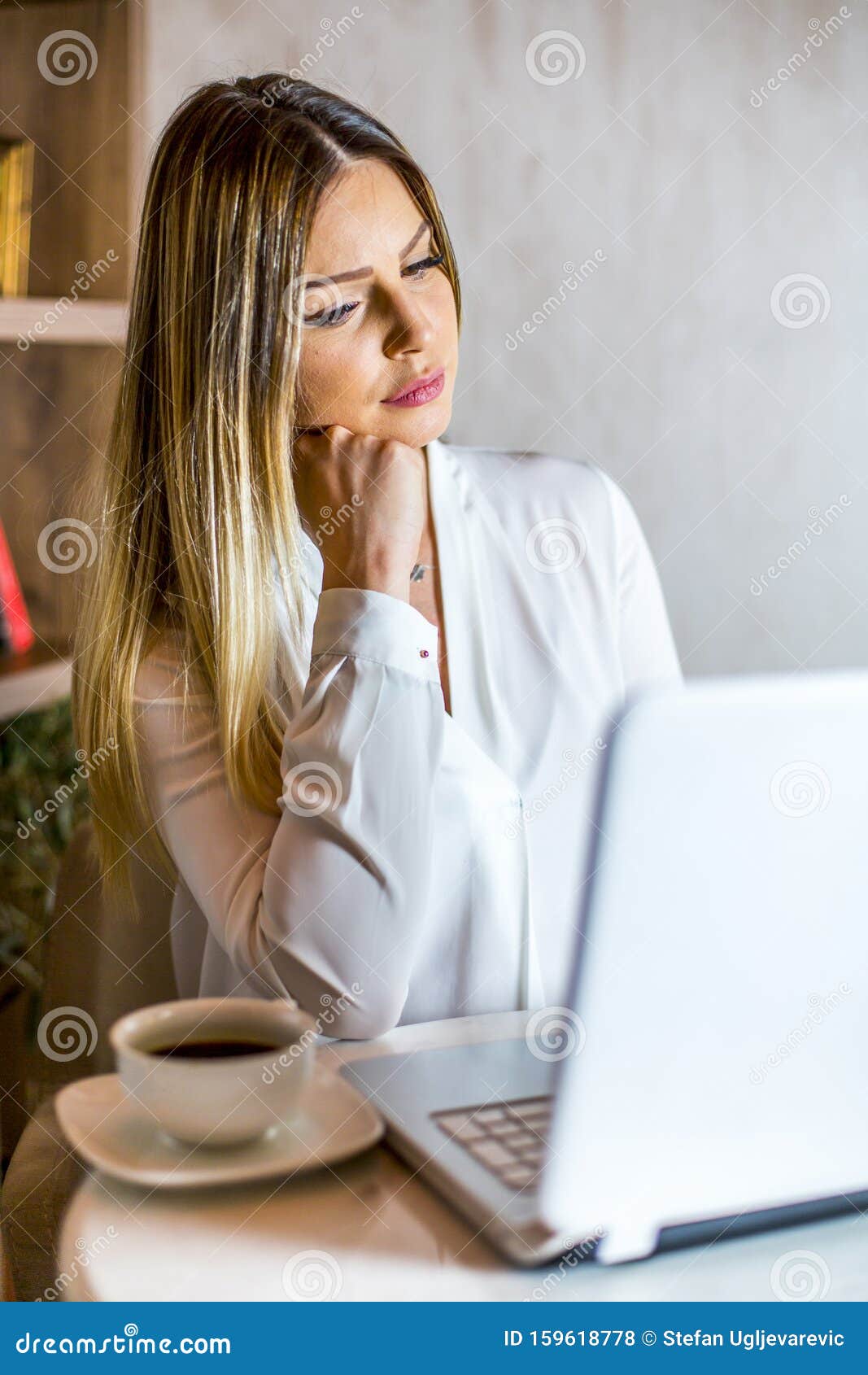 Young Beautiful Girl Working on Her Computer Stock Photo - Image of ...