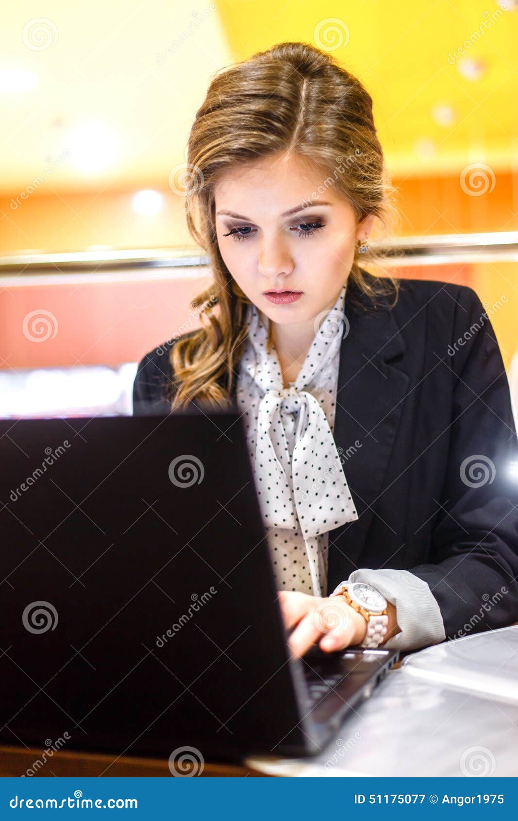 Young Beautiful Girl Working on Laptop Stock Image - Image of mobile ...