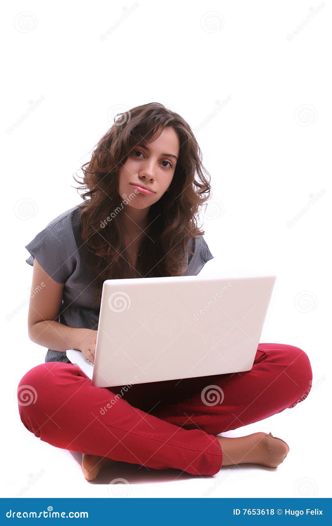 Young Beautiful Girl Working with Laptop Stock Photo - Image of female ...