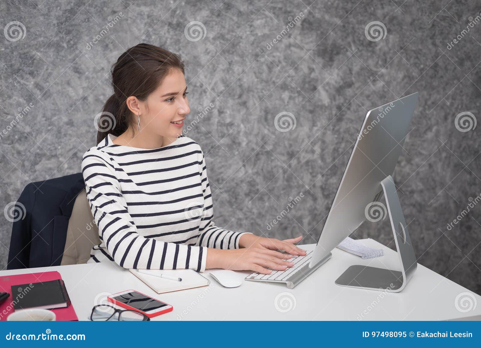 Young Beautiful Girl Working on the Laptop at the Office Stock Image ...