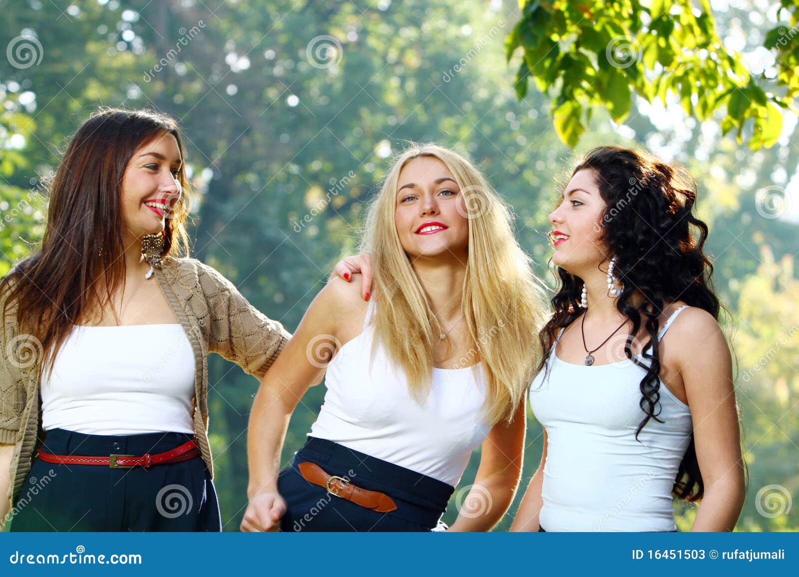 Young and Beautiful Girlfriends Have Fun in Park Stock Image - Image of ...